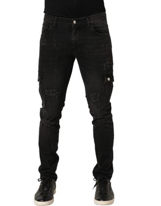 Dolce & Gabbana Black Distressed Cargo Cotton Men Denim Jeans Clothing