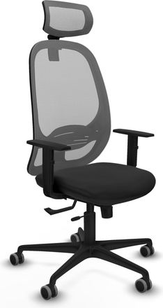 Piqueras y Crespo B&uuml;rostuhl aus schwarzem Kunstleder, zylindrisch, mit 1D-Armlehnen, h&ouml;henverstellbare Lendenwirbelst&uuml;tze und Kopfteil, h&ouml;henverstellbar und neigbar, Gr