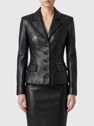 Elisabetta Franchi Slim Fit Lederblazer mit steigendem Revers