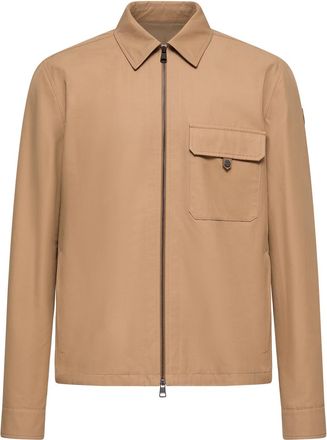 Moncler Moncler Chemise En Coton M&eacute;lang&eacute; &Agrave; Logo En Cuir, Homme, Beige, Taille: Xxl