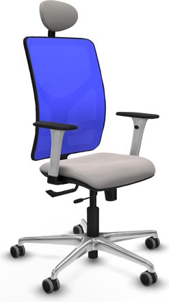 Piqueras y Crespo Schreibtischstuhl in Wei&szlig; und Blau, mit wei&szlig;en und schwarzen Armlehnen, h&ouml;henverstellbarer Lendenwirbelst&uuml;tze und festem Kopfteil, ausgestattet mit Sy