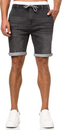 Indicode Herren Azibo Jeans Jogging Shorts mit 4 Taschen | Kurze Denim Hose für Männer Raven, XXL
