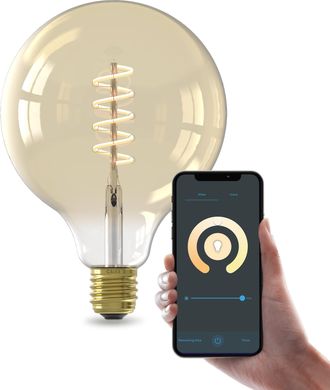 Calex Smart LED Lampe, E27, G125, Gold Filament, warmweißes Licht, dimmbar, WLAN App- & Sprachsteuerung, 3er Pack