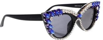 IFUNDOM FOYTOKI Lunettes de Soleil Femme D&eacute;cor&eacute;es de Cristaux Bleues Accessoires de Mode &Eacute;l&eacute;gants pour F&ecirc;tes et Photos Monture Ajust&eacute;e Confortable Plaquettes 