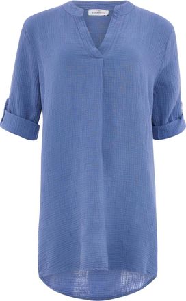 Zwillingsherz Musselin Longbluse aus 100% Baumwolle mit V-Ausschnitt - Hochwertige Tunika für Damen Frauen Mädchen - Sommerbluse Strandkleid - Locker luftig perfekt