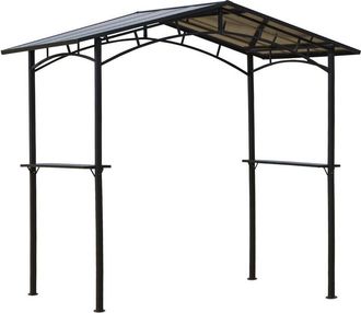 OUTSUNNY Pavillon jardin - abri barbecue - steakhouse 2 &eacute;tag&egrave;res - toit de barbecue - dim. 2,46L x 1,49l x 2,30H m - alu. m&eacute;tal noir toit polycarbonate