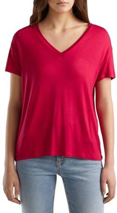 Benetton T- Shirt 3z12d400t, Rouge foncé 19D, Medium Femme