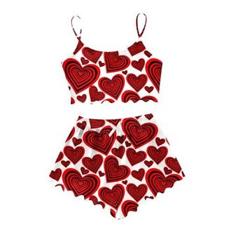 Generic Pyjama pour femme - Ensemble pyjama 2 pi&egrave;ces avec dos nu sans manches et short de loisirs - Impression de Saint-Valentin - Tenue dint&eacute;rieur mignonne -