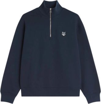 Maison Kitsun&eacute; Homme, Sweatshirts et sweats &agrave; capuche, Bleu, Taille: S Fox Head Zipped Regular SweaT-shirt