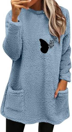 Generic Cihdmfb Pull en polaire Teddy pour femme - Hiver chaud - Sans capuche - &Eacute;l&eacute;gant - Couleur unie - Manches longues - Pull en polaire - Grandes tailles -