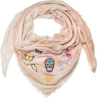 styleBREAKER foulard XXL style batik vintage avec rapiéçages, tête de mort, flamands, étoiles, papillons, paillettes, écharpe, tissus, femme 01016143, couleur:Vieu