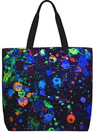 Generic Sac Fourre-Tout &Eacute;claboussures N&eacute;on Phosphorescentes Grand Sac A Main Personnaliser Avec Poign&eacute;es Sacs En Toile, Pour Shopping, Filles, Tous Les Jours,