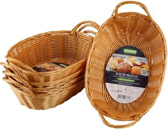 KESPER | Brot- und Obstkorb, 5er Pack, Material: Kunststoffgeflecht, Maße: 29 x 18cm / Griffhöhe: 13cm, Farbe: Braun |1783615