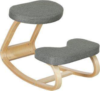 HOMCOM Homcom - Siège ergonomique - siège assis-genoux - chaise assis genoux grand confort - bois bouleau tissu gris
