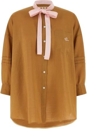 Marni Femme, Blouses et Chemises, Jaune, Taille: 36 FR Organdy Ramie Tie-Neck Shirt