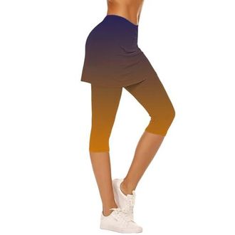 Generic Pantalon de yoga 3/4 pour femme - Taille haute avec jupe - Legging de sport - Pantalon de sport - Pantalon de sport - Pantalon de tennis - Stretch l&eacute;g