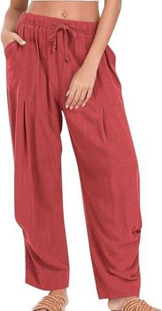 Generic Pantalon Leger Ete Femme L&eacute;ger Blanc Large en Lin Pantalon Long Ample D&eacute;contract&eacute; en Coton et Lin pour Femme Couleur Unie Jambes Larges avec Poches Am