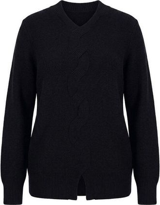 Ulla Popken Strickpullover Pullover Linksstrick Zopfmuster Stehkragen Langarm