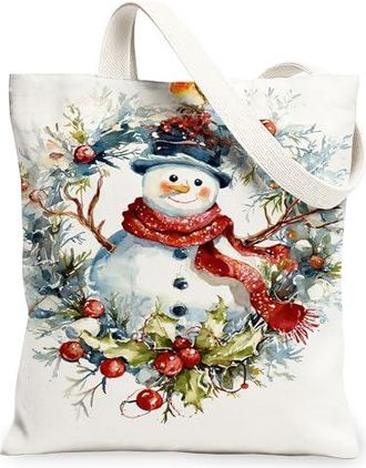 Generic Sac fourre-tout en toile motif bonhomme de neige, sac de courses r&eacute;utilisable, l&eacute;ger et lavable, pour cadeaux, voyage, 33 x 38 cm
