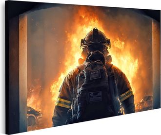 Islandburner Bild auf Leinwand Feuerwehrmann bekämpft Brand in brennendem Gebäude Bilder Wandbilder Poster