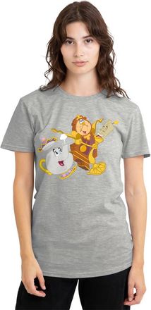 Disney Beauty and The Beast Potts Lumerie Cogsworth Ladies T Shirt, Athletic Heather, Medium