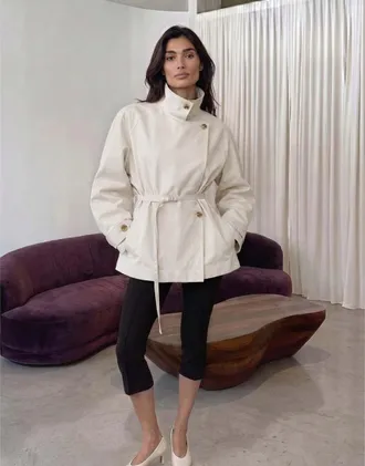 NA-KD trench-coat &agrave; col montant beige-Neutre