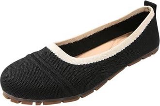 Generic Chaussures plates à enfiler en tricot décontracté pour femme - Élégantes - Bout rond - Respirantes - Antidérapantes - Confortables - Légères - Large l