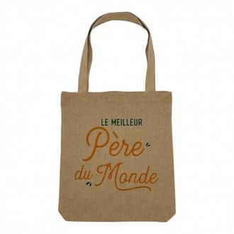 Fabulous Sac Shopping Tote Bag Aspect Lin - Le Meilleur P&egrave;re du Monde Papa Famille Fete des Peres - Sac de Courses Toile Epaisse 360g Beige Naturel Cabas Port&eacute;