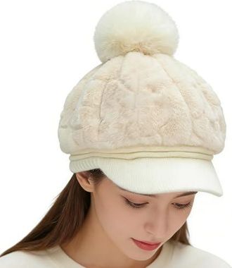 Generic Bonnet Femme - Chapeau dHiver Chaud avec Pompon D&eacute;coration,Bonnet de Ski avec Visi&egrave;re Neige - pour Voyage Randonn&eacute;e Ski Sport dHiver Trajets Quotidien