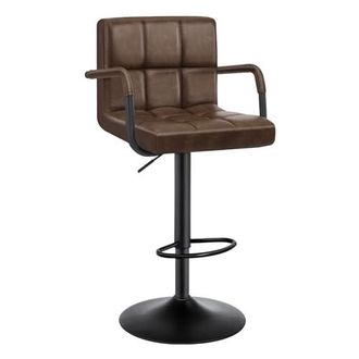 Woltu Tabouret Bar, Tabouret Rotatif avec Si&egrave;ge Rembourr&eacute; et R&eacute;glable en Hauteur en Similicuir Brun Fonc&eacute;, Pied Noir en M&eacute;tal