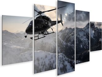 Islandburner Bild auf Leinwand Hubschrauber &Uuml;ber Schneebergen Im Abendlicht Bilder Wandbilder Poster