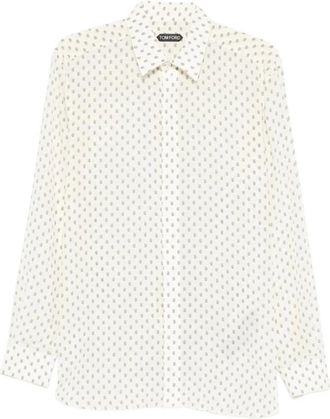 Tom Ford Homme, Chemises, Blanc, Taille: M Chemise Fluide en Cr&ecirc;pe de Chine &agrave; Imprim&eacute; Cachemire