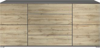 Vladon Sideboard Rova V2, Kommode mit 4 T&uuml;ren und 4 Schubladen, Anthrazit matt/Eiche Wotan (166,5 x 75,5 x 35)