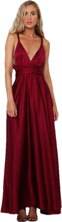 Jamron Damen Elegant Tiefer V-Ausschnitt R&uuml;ckenfreies Satin Abendkleid Multiway Wickelkleid Abschlussballkleid SN0703227 Burgund XL