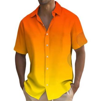 Generic Chemise hawa&iuml;enne boutonn&eacute;e &agrave; manches courtes pour homme - Couleur d&eacute;grad&eacute;e - Pour l&eacute;t&eacute;, la plage, les vacances d&eacute;t&eacute; - Coupe droite - Hauts d&eacute;contract