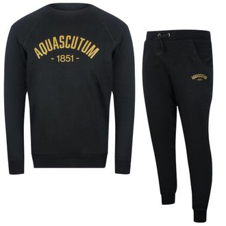 Aquascutum Old School Rundhalsausschnitt, Schwarze Trainingshose, Set