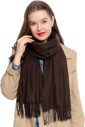 DonDon &Eacute;charpe femme hiver chaud et douce Ch&acirc;le Etole Foulard 185 x 65 cm - marron fonc&eacute;