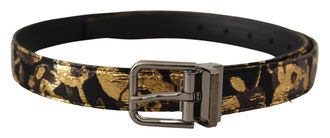 Dolce & Gabbana Mens Multicolor Jacquard Leather Logo Metal Buckle Belt