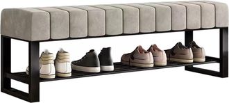 Generic Schuhbank Mit Stauraum Schuhbank Mit Sitzfläche Dickes Stahlrahmen-Velours-Kissen Schuhregal Schuhschrank Mit Sitzbank for Flur Wohnzimmer Diele(Gray,