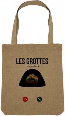 Fabulous Sac Shopping Tote Bag Aspect Lin - Les Grottes MAppellent Outdoor Aventure - Sac de Courses Toile Epaisse 360g Beige Naturel Cabas Port&eacute; Epaule Solide