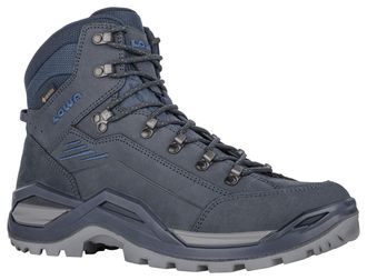Lowa Wanderschuh LOWA RENEGADE EVO GTX MID, Herren, Gr. 43,5, blau (navy, blau), Leder, Schuhe Wanderschuh, wasserdicht, winddicht,atmungsaktiv dank GORE-T