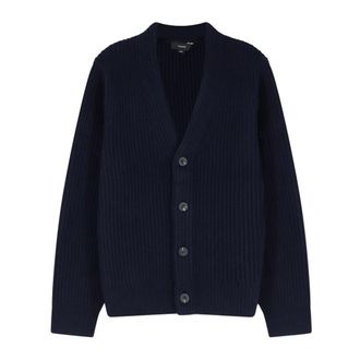 Vince Rippstrick-Strickjacke mit V-Ausschnitt und Knopfleiste - - Knitwear - Herren - Blau - S