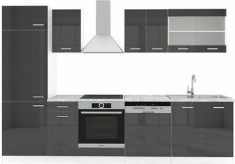 Vicco K&uuml;chenzeile R-Line, Anthrazit Hochglanz/Wei&szlig;, 300 cm ohne Arbeitsplatte