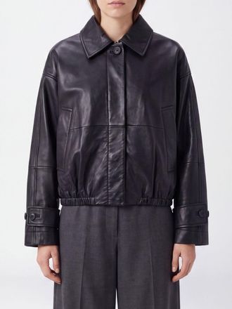 R&oacute;he Veste chemise en cuir dagneau avec &eacute;paules tombantes et ourlet &eacute;lastiqu&eacute;