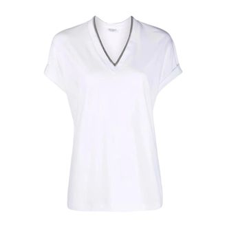 Brunello Cucinelli Wei&szlig;e &auml;rmellose Top mit V-Ausschnitt - - Tops - Damen - Wei&szlig; - L
