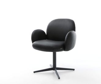 DELIFE Drehstuhl Nube-Flex mit Armlehnen Echt-Leder Schwarz Fu&szlig;kreuz Schwarz 360&deg; drehbar Taschenfederkern, Esszimmerst&uuml;hle