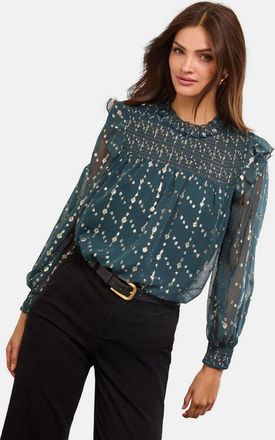 Lipsy Langarmbluse Lipsy Gesmoktes Top mit Goldglitzer, Regular (1-tlg)