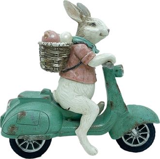 Generic 17,5 x 19 x 7,5 cm Hasenstatue - Kunstharz handgeschnitzt, Bunte Dekoration | Osterhase auf dem Fahrrad, kreative Tischdeko f&uuml;r Innenr&auml;ume, einzigarti