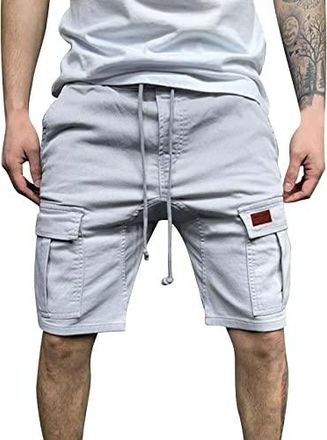 Generic Short dété décontracté pour homme - Respirant - Léger - Taille élastique - En coton - Style vintage - Avec cordon de serrage - Poches - Pour le sport,