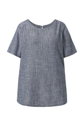 Ulla Popken Longbluse Bluse Leinenmix Streifen Rundhals Halbarm